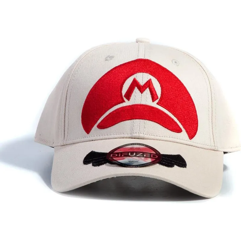 Beige Snapback-Cap mit gebogenem Schirm Mario Minimal Super Mario Bros ...
